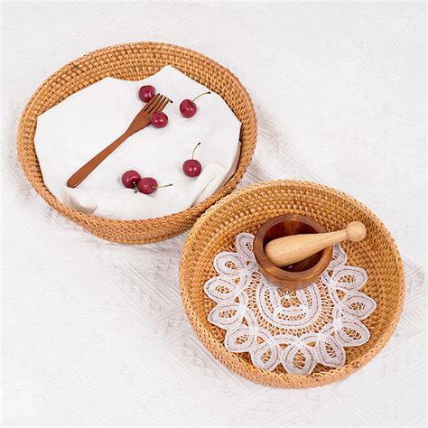 라탄 원형 다리 과일 바구니 바스켓 디저트 빵 트레이 2p 1set 감도 깊은 취향 셀렉트샵 29cm