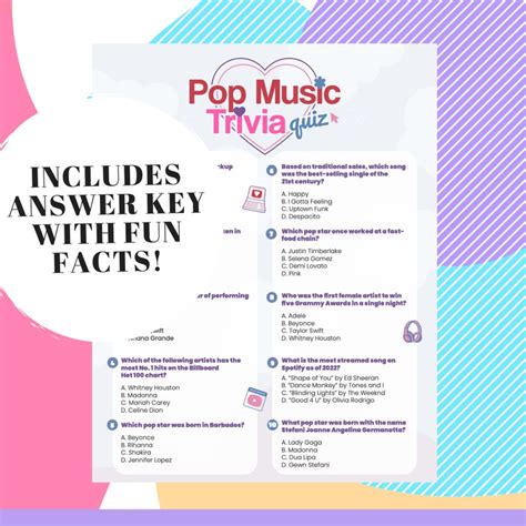 Pop Music Trivia Quiz W Answers Printable Trivia Game Pop Music Party Game Pop Music Game