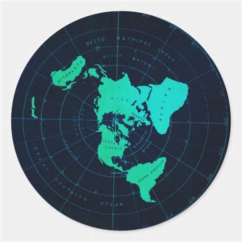 Flat Earth Map Azimuthal Equidistant Projection Classic Round Sticker