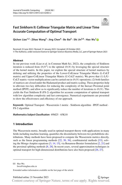 Fast Sinkhorn Ii Collinear Triangular Matrix And Linear Time Accurate
