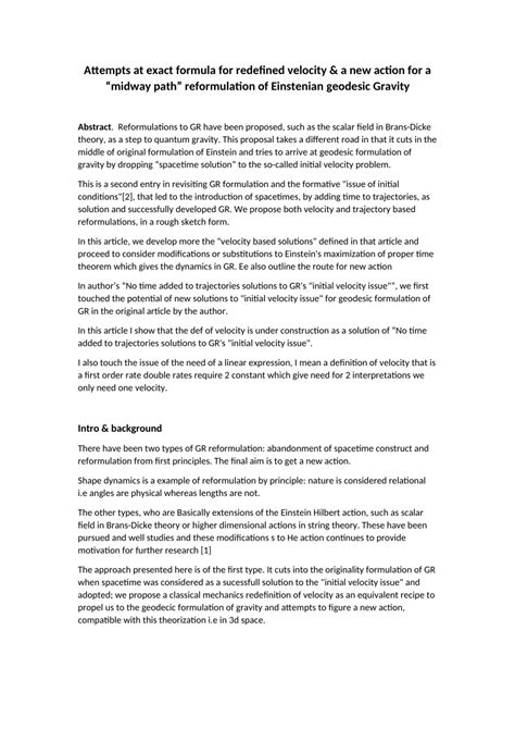 Pdf Attempts At Exact Formula For Redefined Velocity And A New Action For A Midway Path