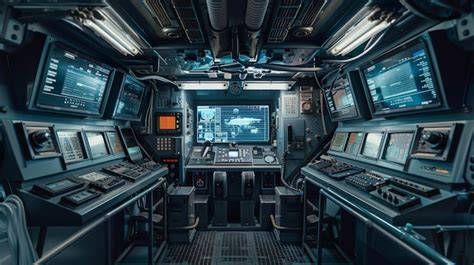 A Hightech Control Room With Multiple Digital Screens And Equipment Resembling A Spaceship