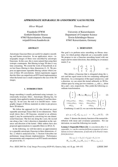 Pdf Approximate Separable 3d Anisotropic Gauss Filter