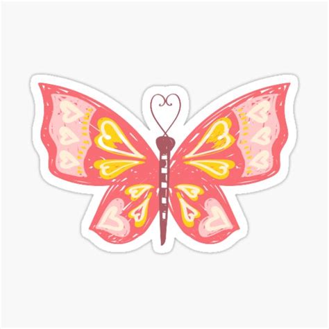 Hand Drawn Beautiful Butterfly With Hearts Sticker Sticker For Sale