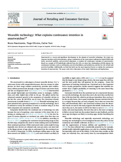 Pdf Wearable Technology What Explains Continuance Intention In Smartwatches