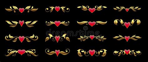 Gold Heart Pink Gem Separator Divider Red Ruby Pin Stock Illustration