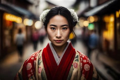 Premium Ai Image Portrait Of A Japanese Woman In National Clothes Neural Network Ai Generated