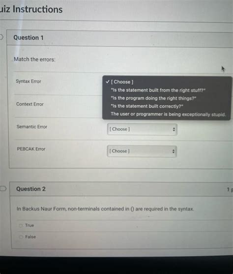 Solved Match The Errors Syntax Error Context Error Semantic Chegg