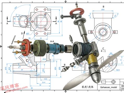 Solidworks练习题之螺旋桨发动机零件 装配体高清pdf图纸免费下载 Solidworks练习题 溪风博客solidworks自学网站