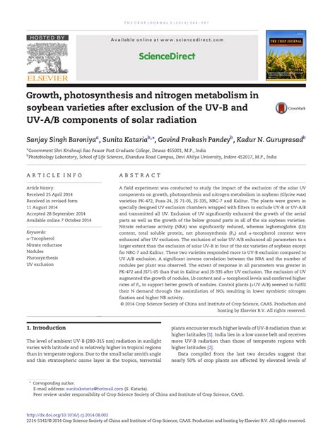 Pdf Growth Photosynthesis And Nitrogen Metabolism In Soybean Varieties After Exclusion Of The
