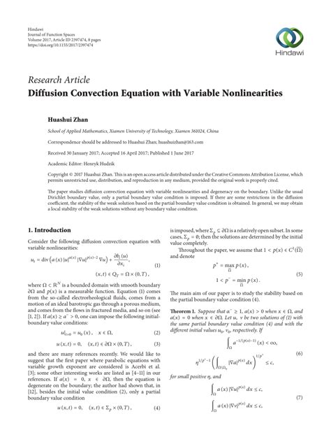 Pdf Diffusion Convection Equation With Variable Nonlinearities