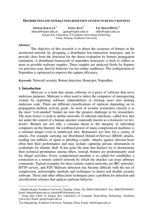 Pdf Distributed Low Interaction Honeypot System To Detect Botnets