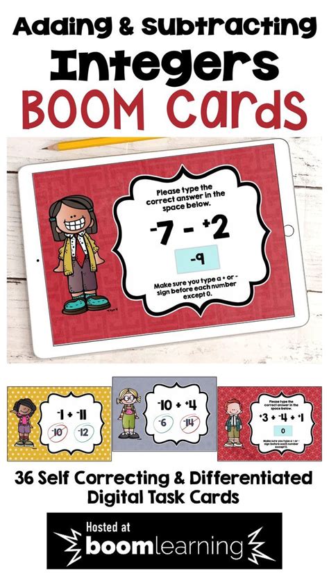 adding and subtracting integers boom cards self correcting digital