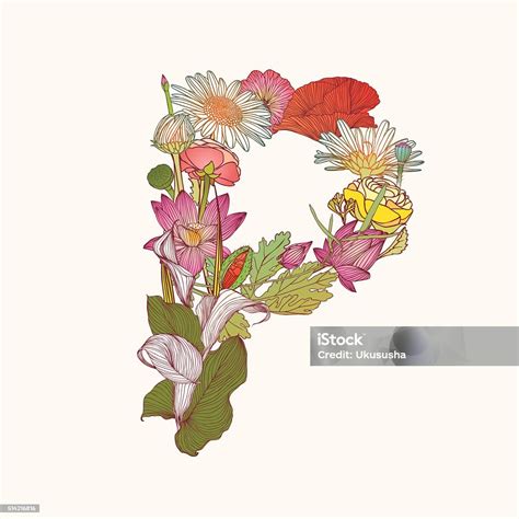 플로럴 알파벳 알파벳 P 꽃 식물에 대한 스톡 벡터 아트 및 기타 이미지 꽃 식물 알파벳 P 꽃 한송이 Istock