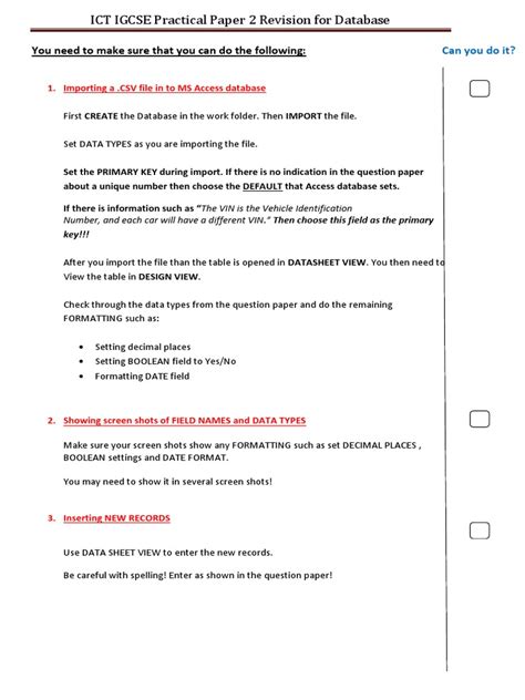 Ict Igcse Paper 2 Revision Database Pdf Databases Information