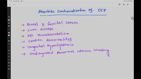 Absolute Contraindications Of Ocp Oral Contraceptive Pill Youtube