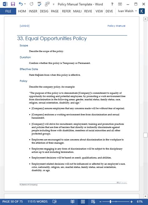 Policy Template Microsoft Word Free Word Template