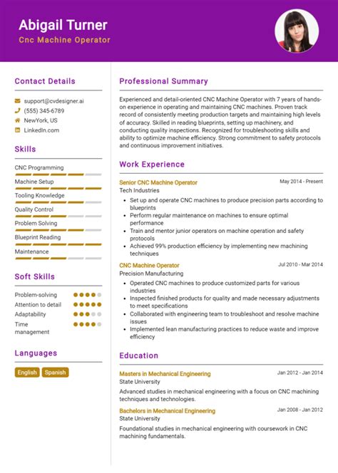 CNC Machine Operator Resume Example For Top CV Skills CVDesigner Ai
