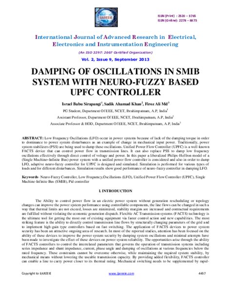 Pdf Damping Of Oscillations In Smib System With Neuro Fuzzy Based