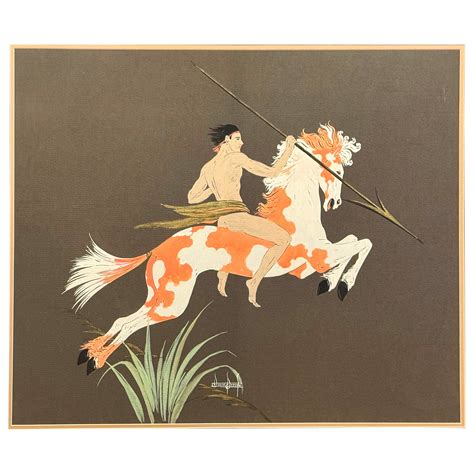 Riding The Spotted Pony Art Deco Painting With Nude Male American