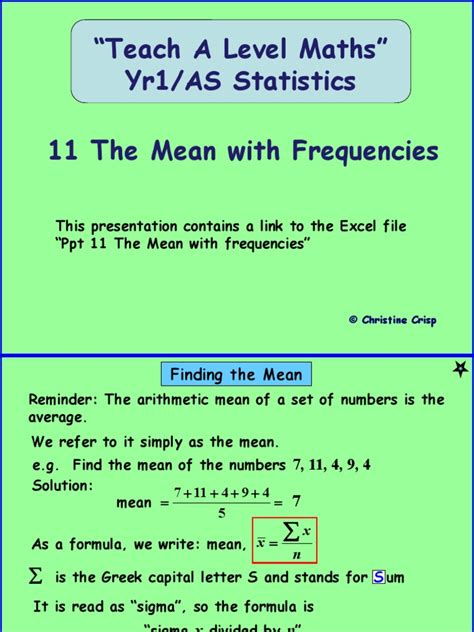 Mean From A Frequency Table Pdf Mean Spreadsheet