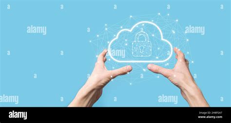 Business Man Hold Holding Cloud Computing Data And Security On Global Networking Padlock And