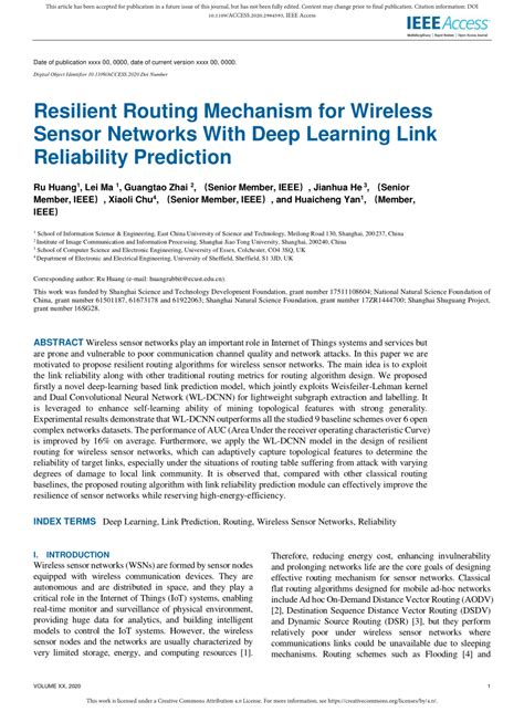 PDF Resilient Routing Mechanism For Wireless Sensor Networks With Deep Learning Link