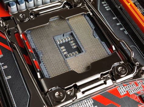 Open Socket For Microprocessor On Motherboard Close Up Computer