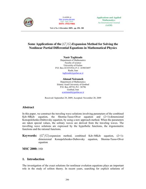 Pdf Some Applications Of The G G Expansion Method For Solving The Nonlinear Partial