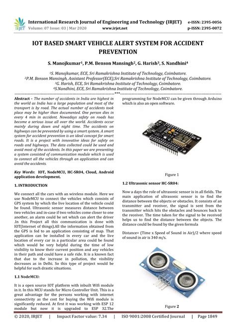 Irjet Iot Based Smart Vehicle Alert System For Accident Prevention Pdf
