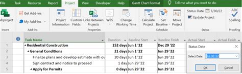 How To Set Baseline And Update Progress In MS Project