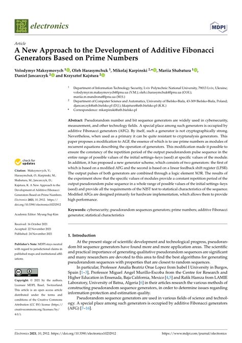 Pdf A New Approach To The Development Of Additive Fibonacci Generators Based On Prime Numbers