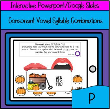 Distance Learning Interactive Google Slides Articulation P CV Syllable Combos