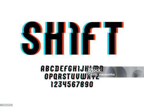 왜곡 된 글리치 효과의 알파벳 현대의 검은 글꼴 라틴어 문자를 A에서 Z로 숫자를 0에서 9로 전환하고 효과를 슬라이스했습니다 컴퓨터 글자에 대한 스톡 벡터 아트 및 기타