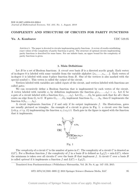 complexity and structure of circuits for parity functions