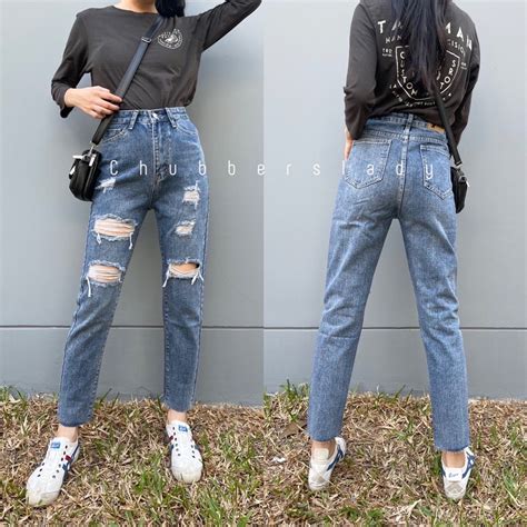 ทรงบอยสลิมเอวสูงสียีนส์ฟอกs 6xlเอว24 41 Chubberslady Thaipick