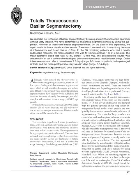 Pdf Totally Thoracoscopic Basilar Segmentectomy