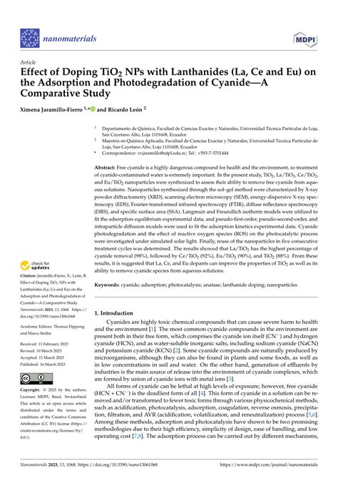 Pdf Effect Of Doping Tio2 Nps With Lanthanides La Ce And Eu On The