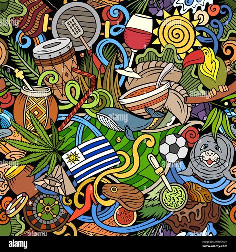 Cartoon Doodles Uruguay Seamless Pattern Backdrop With Latin American