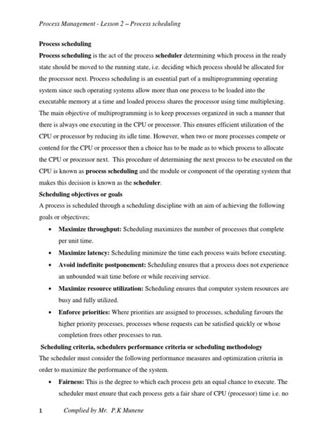 Process Management Lesson 2 Process Scheduling 1 Pdf Scheduling Computing Process