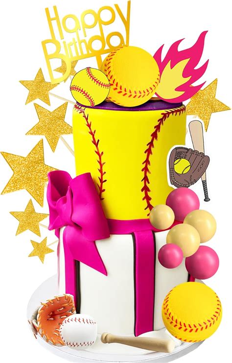 Drwate 22pcs Softball Cake Toppers For Girls Softball