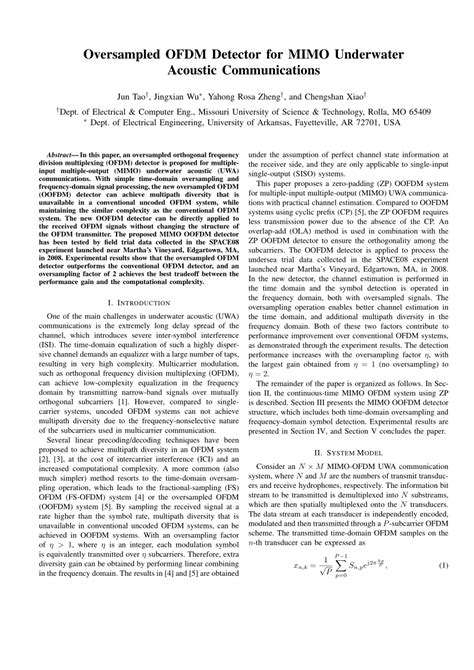 Pdf Oversampled Ofdm Detector For Mimo Underwater Acoustic Communications