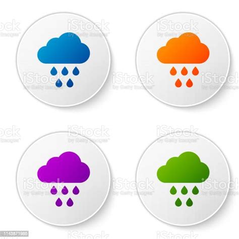 흰색 배경에 고립 된 비 아이콘 컬러 구름 비가 방울과 구름 강수량 원 버튼의 색상 아이콘을 설정 합니다 벡터 일러스트 0명에 대한 스톡 벡터 아트 및 기타 이미지 Istock