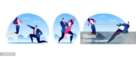 여자 남자 캐릭터 커플 에 사랑 세트 벡터 일러스트 만화 연인 사람들 관계 젊은 여자 친구 남자 친구와 로맨틱 한 장면 귀여운에 대한 스톡 벡터 아트 및 기타 이미지