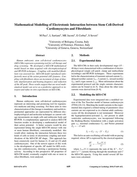 Pdf Mathematical Modelling Of Electrotonic Interaction Between Stem