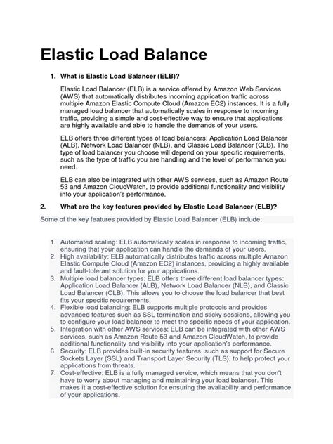 Elastic Load Balance Pdf Load Balancing Computing Computer Cluster