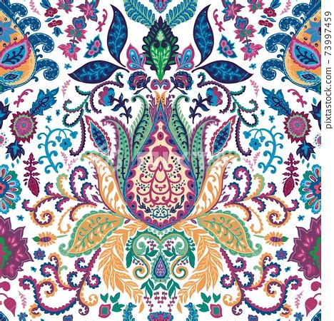 Psychedelic Floral Pattern With Lotus And Flowers Stock Illustration