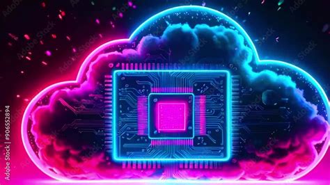 Futuristic Quantum Computing Concept Neon Glowing Ai Brain Circuit Chip Microchip Digital