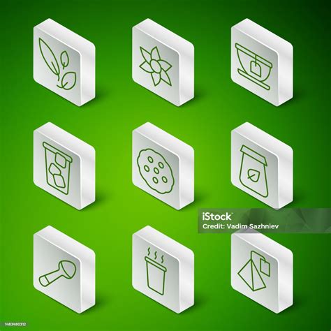 세트 라인 티백 차 한잔 잎 쿠키 또는 비스킷 얼음 꽃 찻 숟가락 및 포장 아이콘 벡터 3차원 형태에 대한 스톡 벡터 아트 및 기타 이미지 Istock