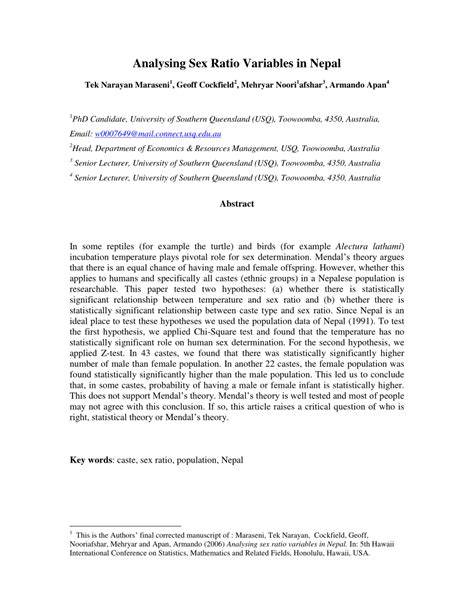 Pdf Analysing Sex Ratio Variables In Nepal